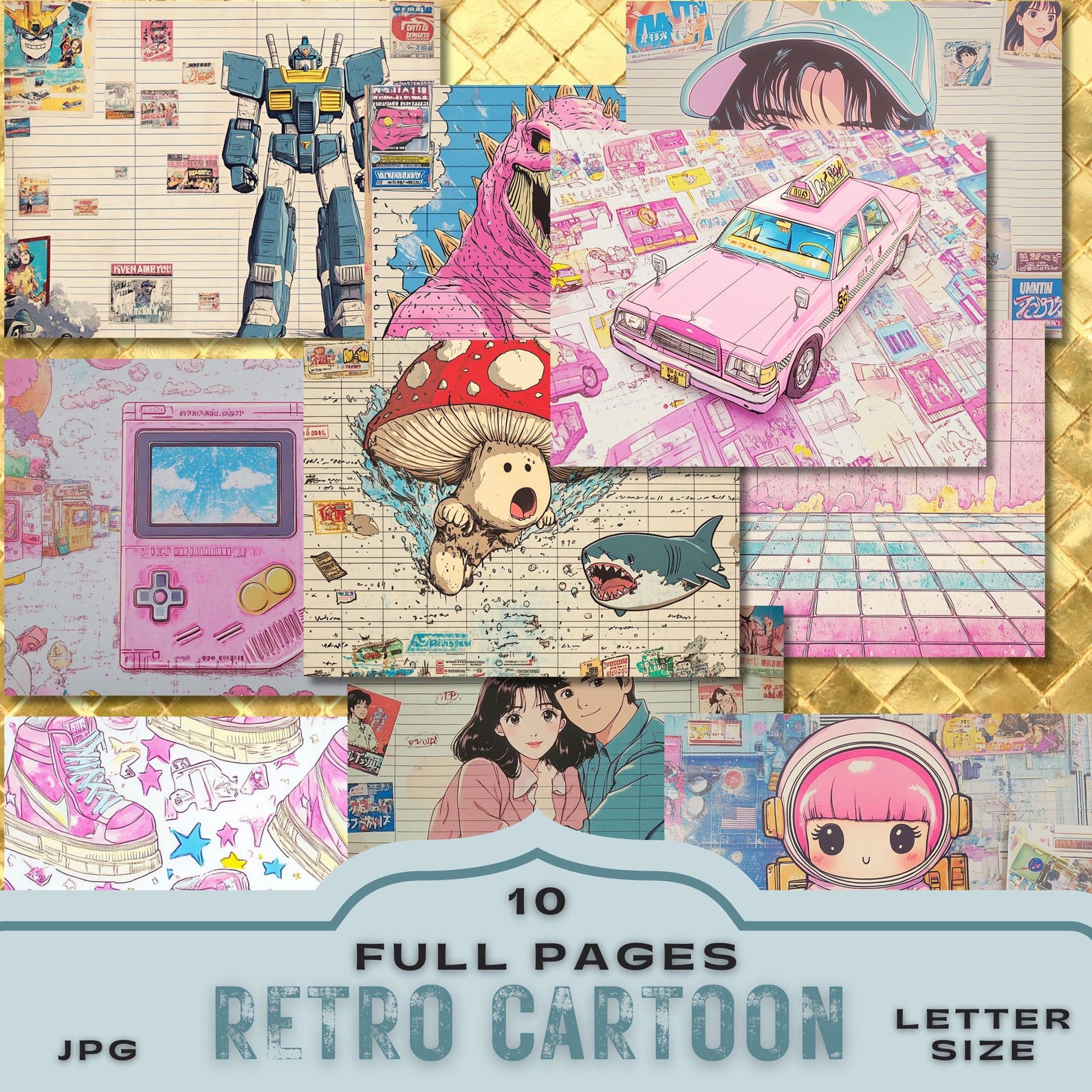 Retro Anime Cartoon Kit: Printable Journal, Cardmaking 30 Jpg Letter ...