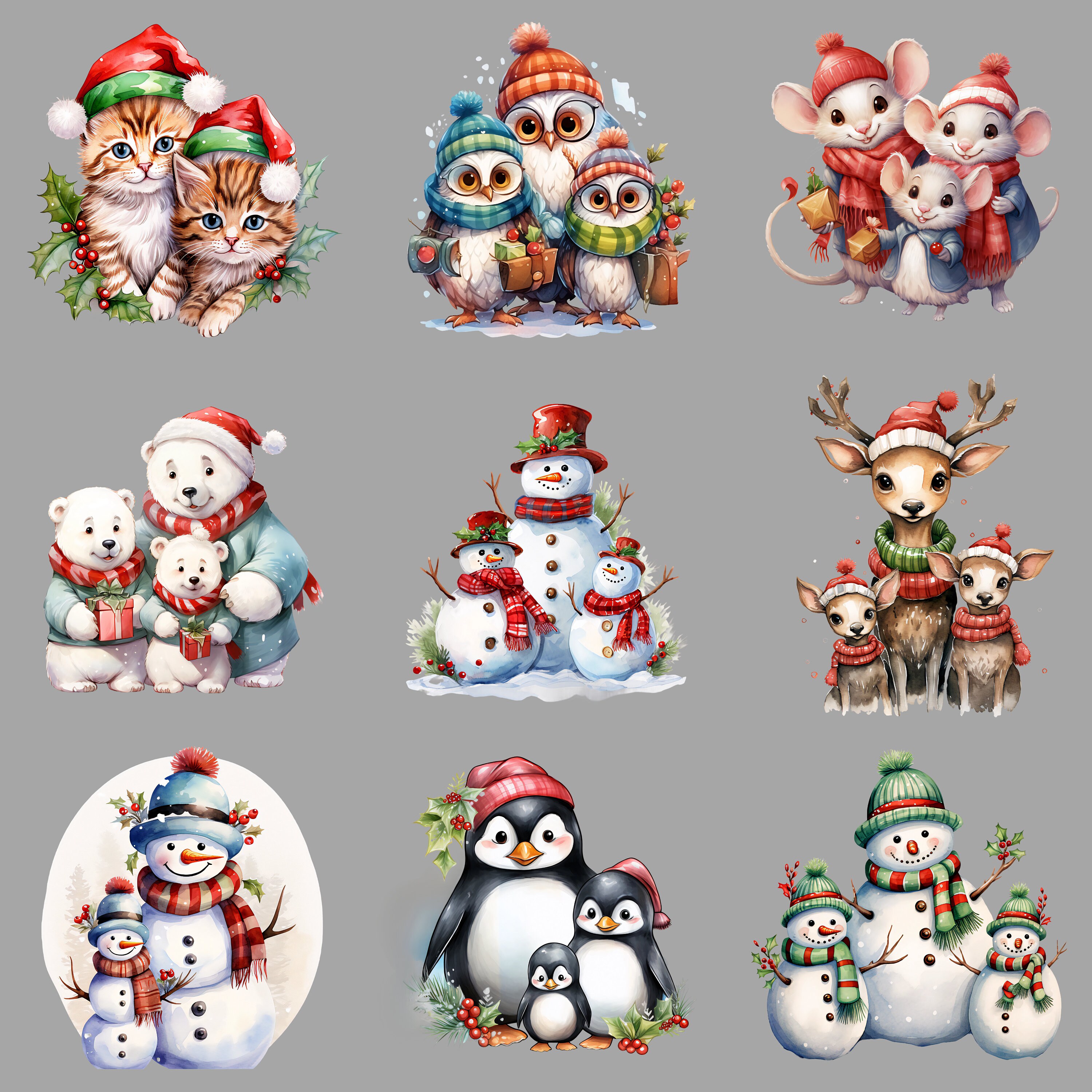 Cute Christmas Families Christmas Clipart. Watercolor - Etsy