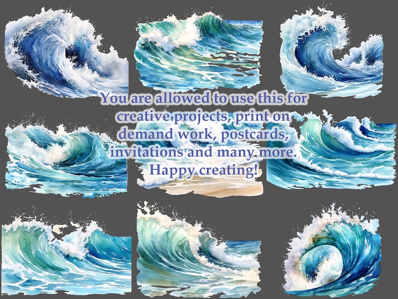 Ocean Clip Art. Watercolor Clip Art. Ocean Waves Clipart. Junk Journal ...