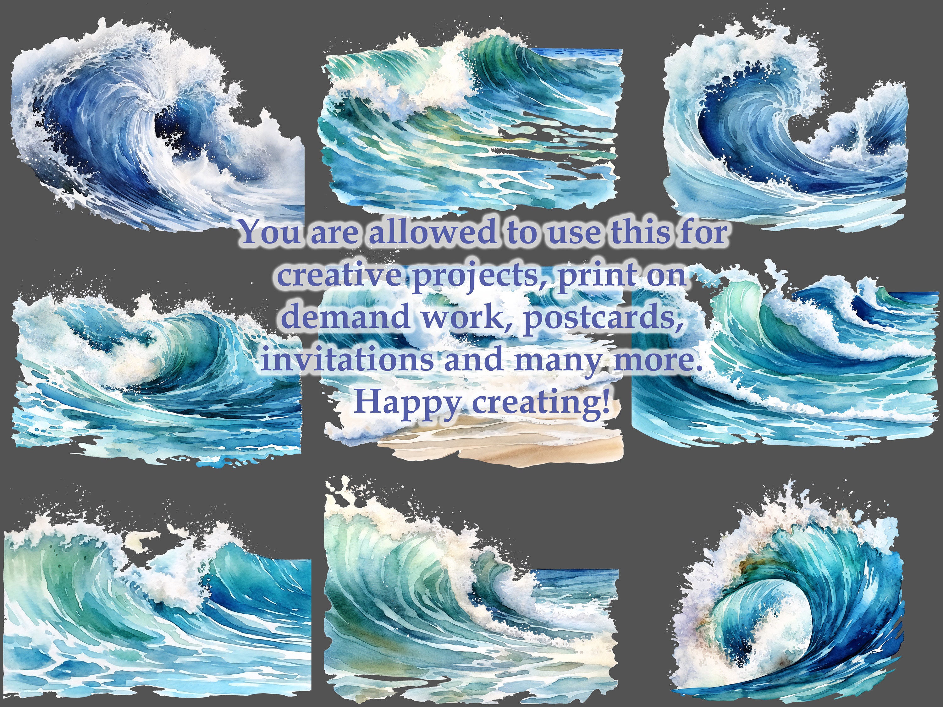 Ocean Clip Art. Watercolor Clip Art. Ocean Waves Clipart. Junk Journal ...