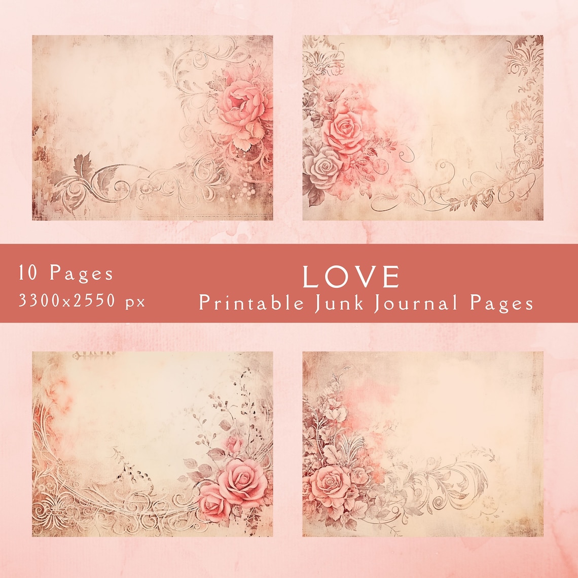 Pink Rose Scrapbook Paper: Printable Junk Journal Pages (PDF & JPEG) - Etsy
