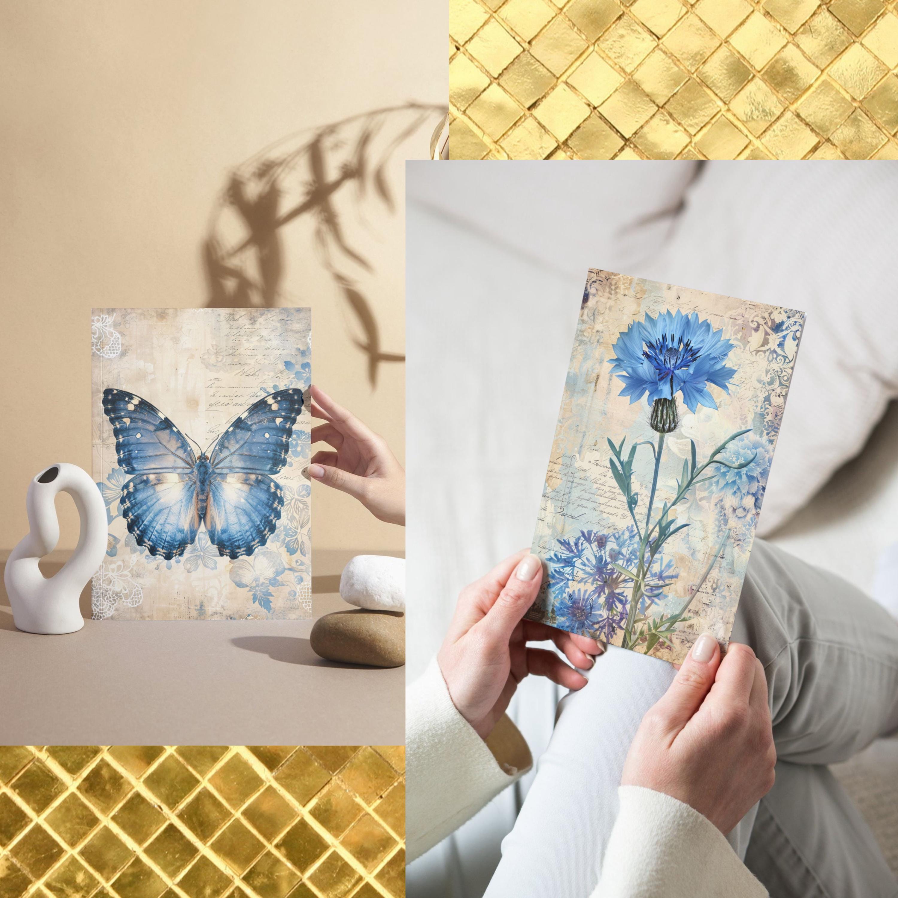 Royal Blue Digital Paper: Butterfly, Dragonfly, Lace (US Letter JPEG ...