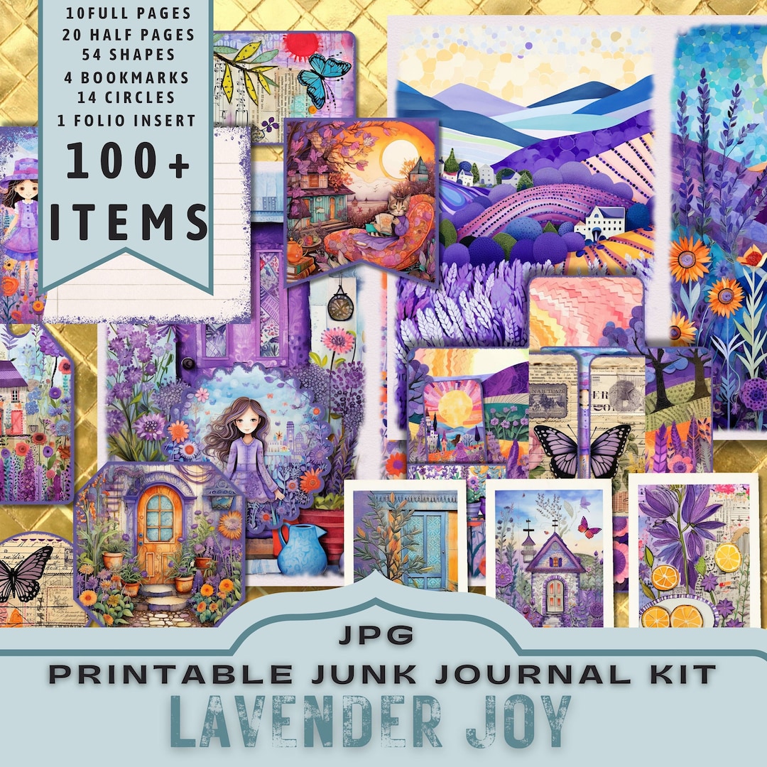Lavender Joy Junk Journal Kit, Half Pages, Full Pages, Cards, Tags ...