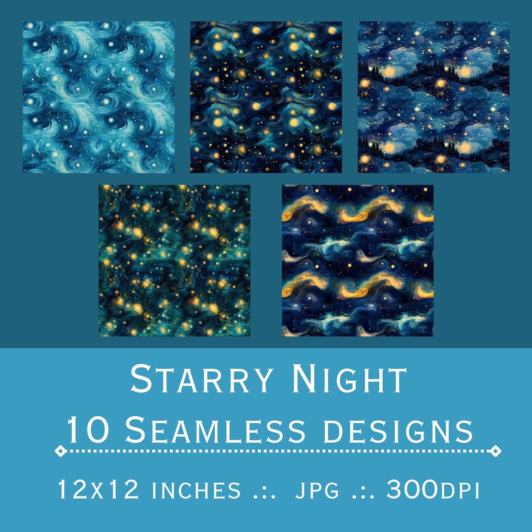 Starry Night Seamless Pattern. Van Gogh Style Night Sky Patterns ...