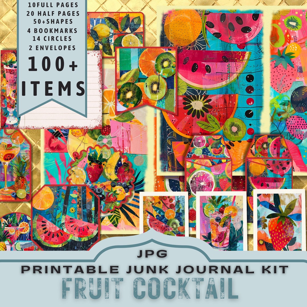Tropical Fruit Cocktail Junk Journal Kit: 100+ Elements (JPG Download ...