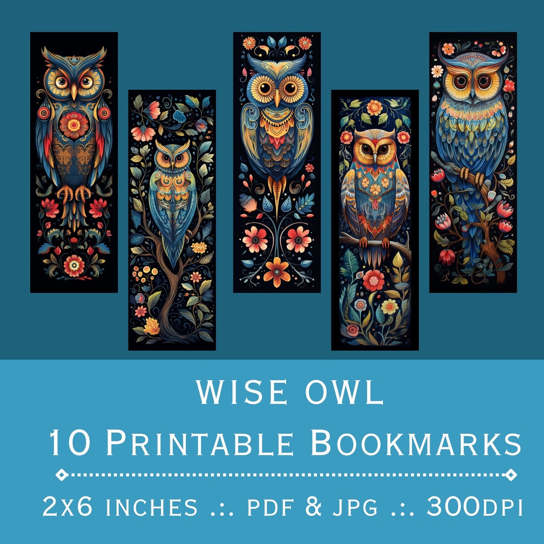 Printable Bookmarks - Whimsical Owl - Folk Art Owl. Printable PDF and ...