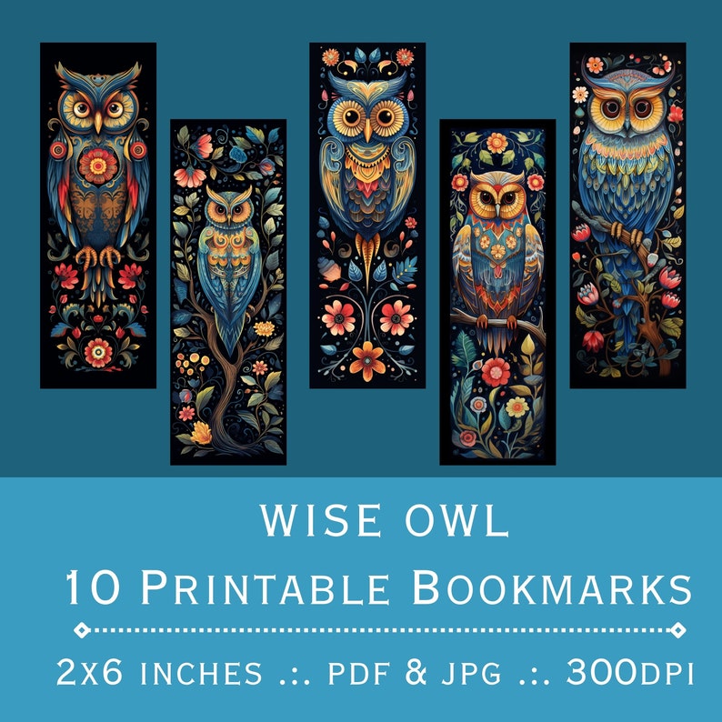 Printable Bookmarks Whimsical Owl Folk Art Owl. Printable - Etsy