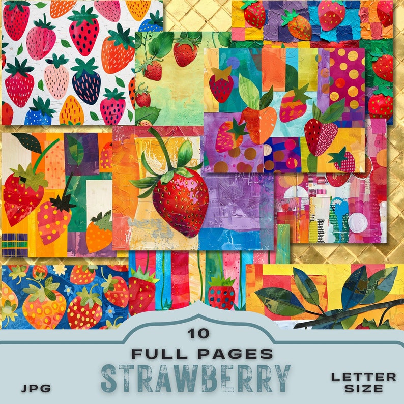 Strawberry Paper Collage Kit: Printable Journal & Cardmaking 30 Jpg ...