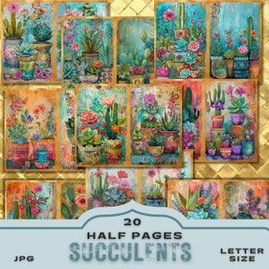 Succulents, Colorful Plants Junk Journal Kit, Half Pages, Full Pages ...