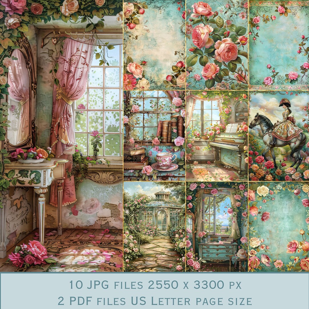 Regency Vintage Background Images: Printable Junk Journal Pages (PDF ...
