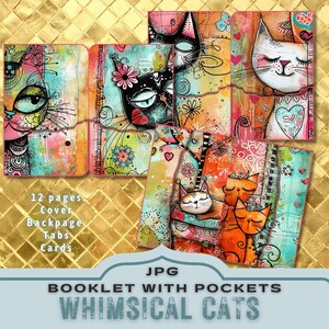 Whimsical Cats, Cute Cats Printable Booklet With Pockets, Print and Cut ...