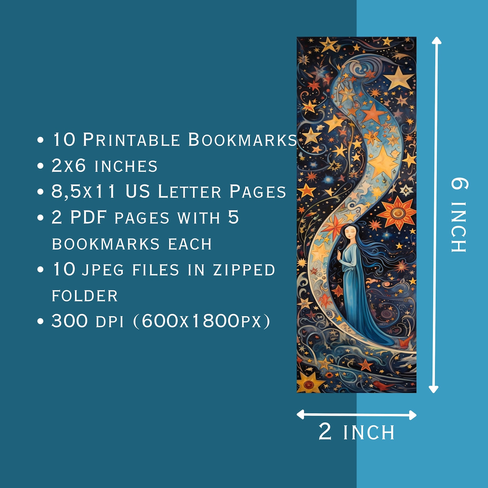 Print and Cut Bookmark Set Moon and Stars. Printable PDF and JPEG Files ...