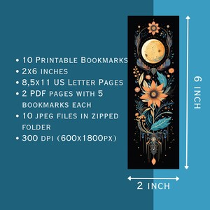 Boho Moon Printable Bookmarks. Printable PDF and JPEG Files. 300dpi ...