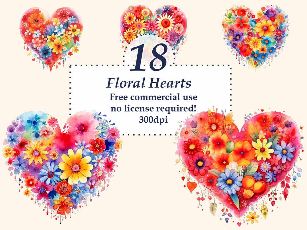 Rainbow Heart Clip Art, Png. Watercolor Clip Art. Rainbow Flowers ...
