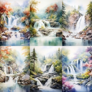 Forest Waterfall Collage Kit Pages. US Letter Size. Printable JPEG ...