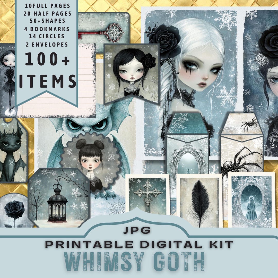 Whimsical Goth Digital Collage Kit: Winter Journal 30 Jpg Letter Size ...
