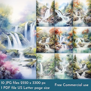 Forest Waterfall Collage Kit Pages. US Letter Size. Printable JPEG ...