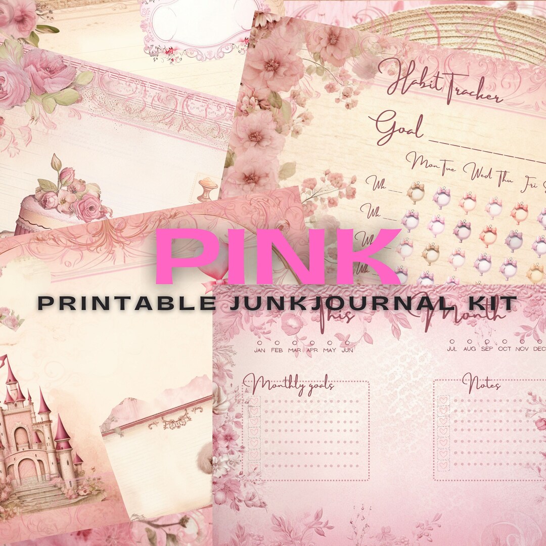Pretty Pink Junk Journal Kit, Printable Pages, Scrapbooking Pages, 10 ...