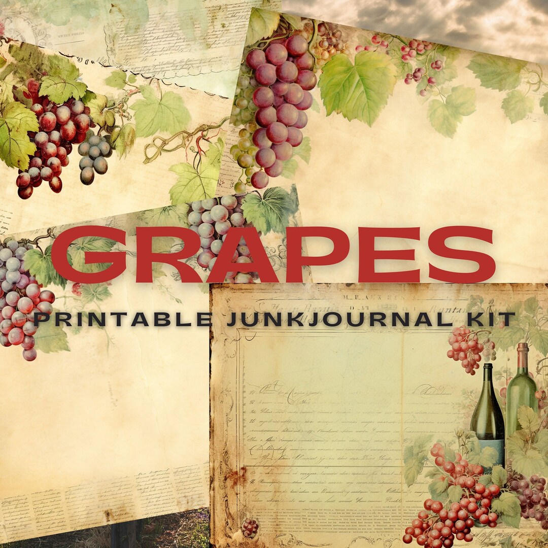 Grapes and Wine Junk Journal Kit: Printable Scrapbook Pages (PDF) - Etsy