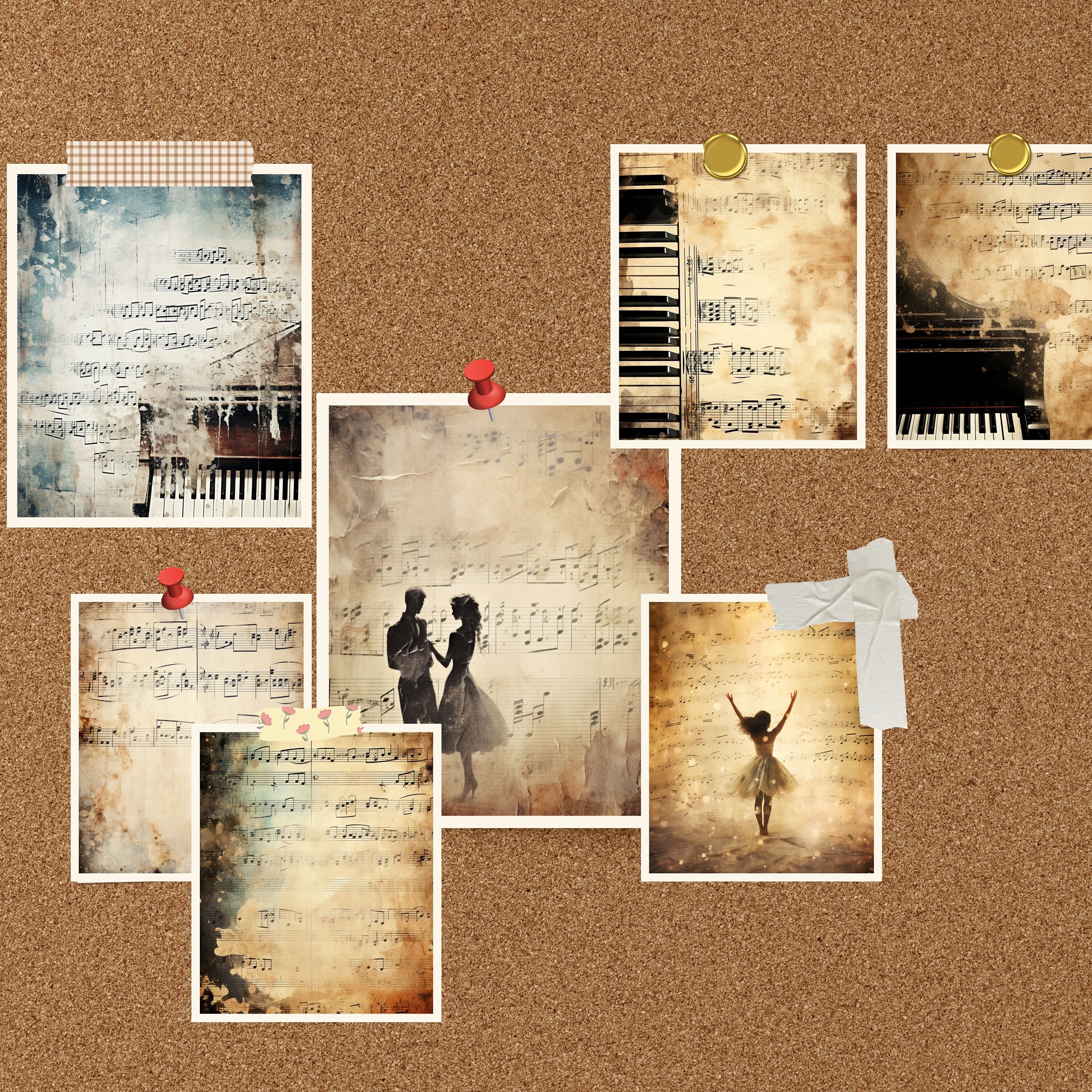 Grunge Music Scrapbook Paper: Vintage Sheet Music, Collage Kit (PDF ...