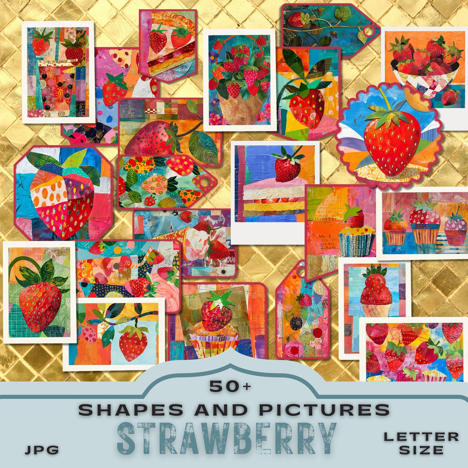 Strawberry Paper Collage Kit: Printable Journal & Cardmaking 30 Jpg ...