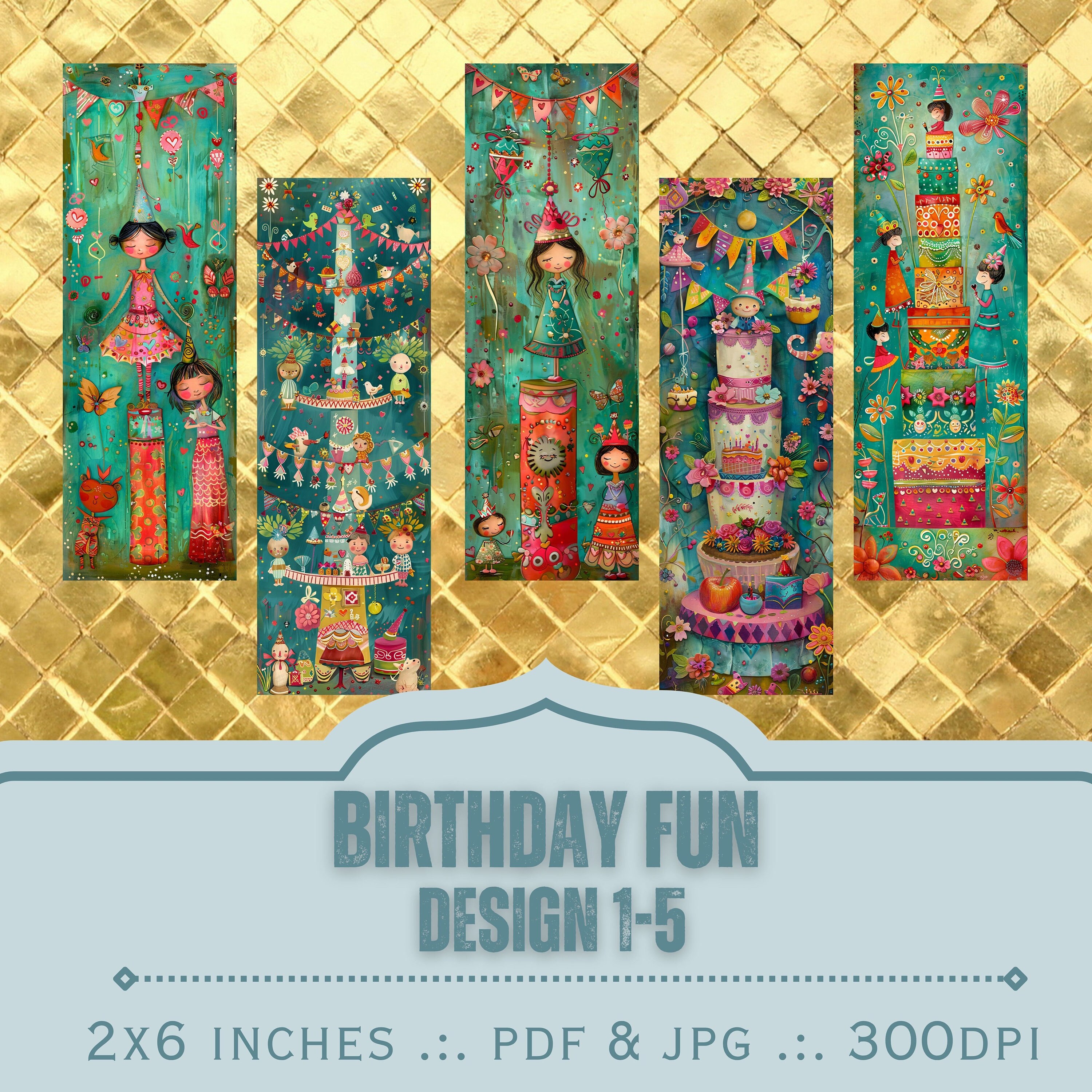 Birthday Fun Printable Bookmarks. Printable PDF and JPEG Files. 300dpi ...