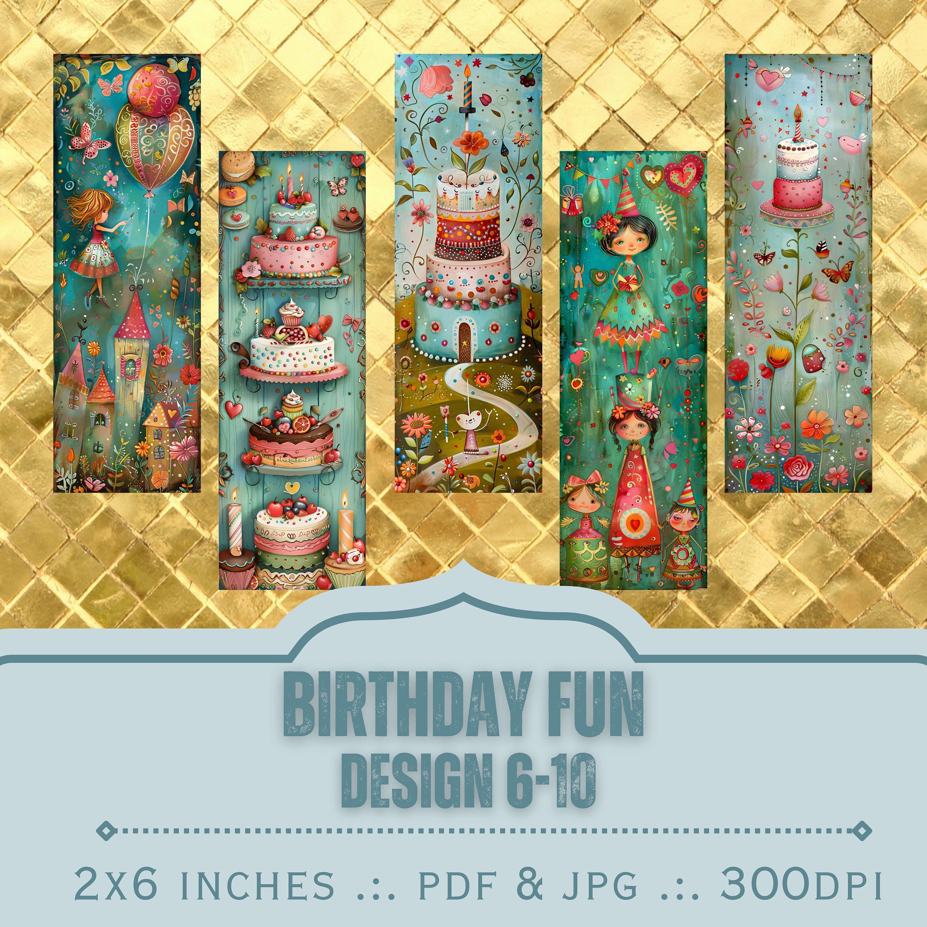 Birthday Fun Printable Bookmarks. Printable PDF and JPEG Files. 300dpi ...