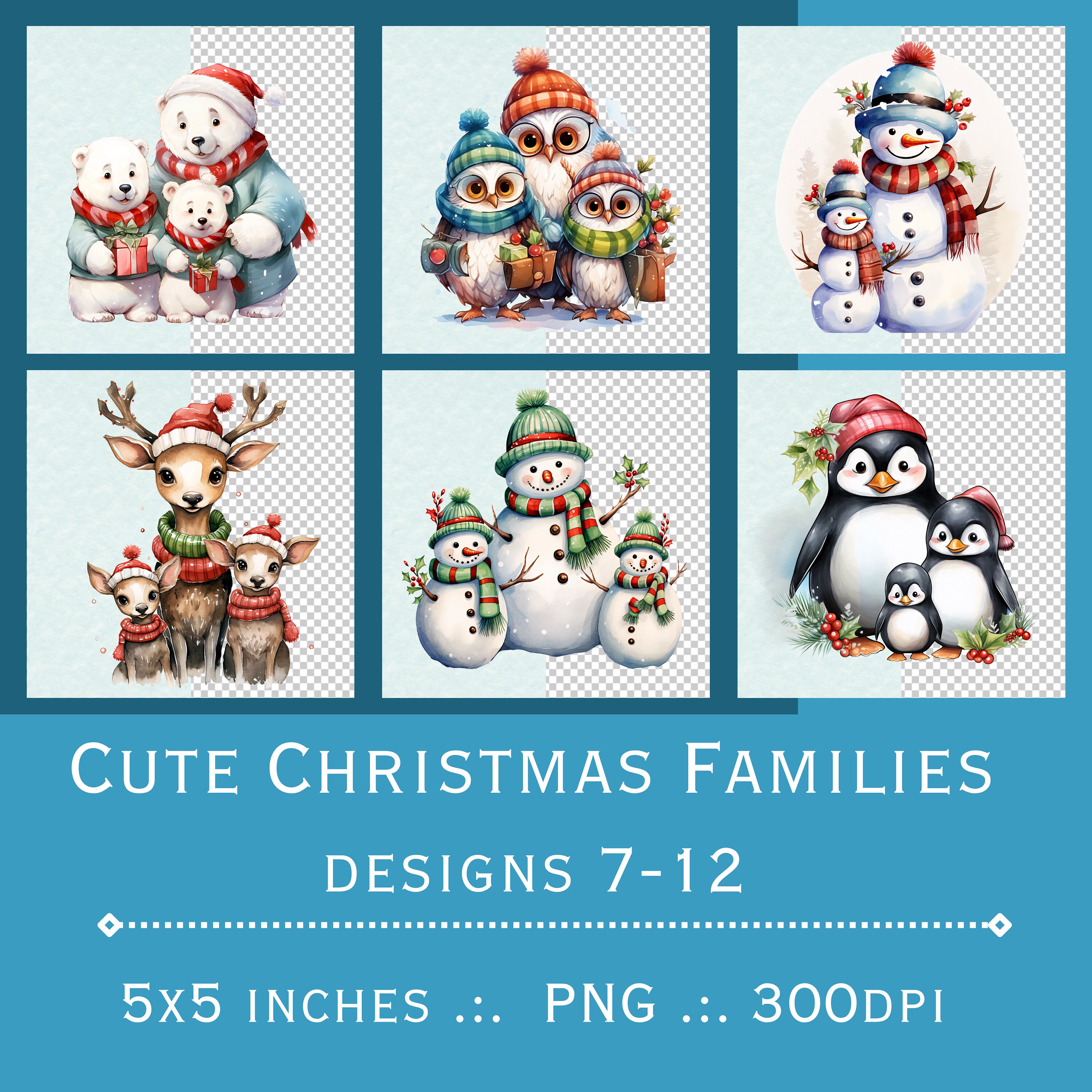 Cute Christmas Families Christmas Clipart. Watercolor - Etsy