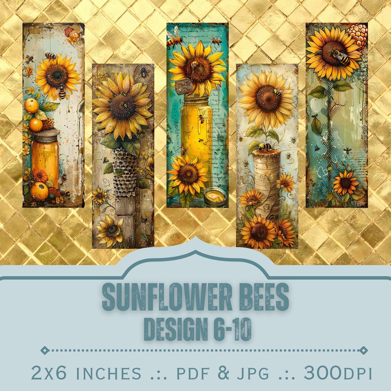 Sunflower and Bees Printable Bookmarks: Floral Bookmark Set (PDF & JPEG ...