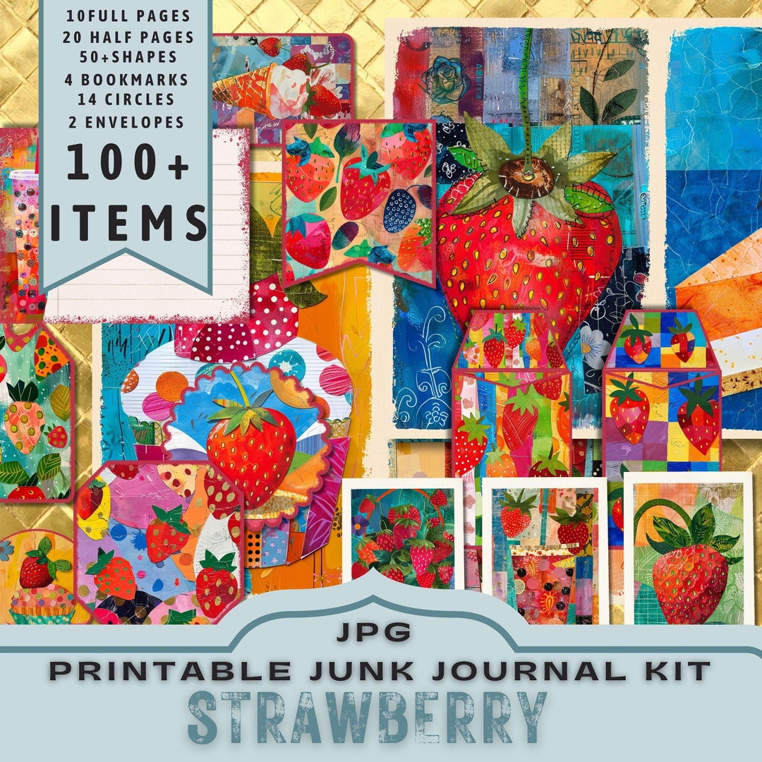 Strawberry Paper Collage Kit: Printable Journal & Cardmaking 30 Jpg ...