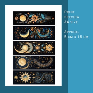 Boho Moon Printable Bookmarks. Printable PDF and JPEG Files. 300dpi ...