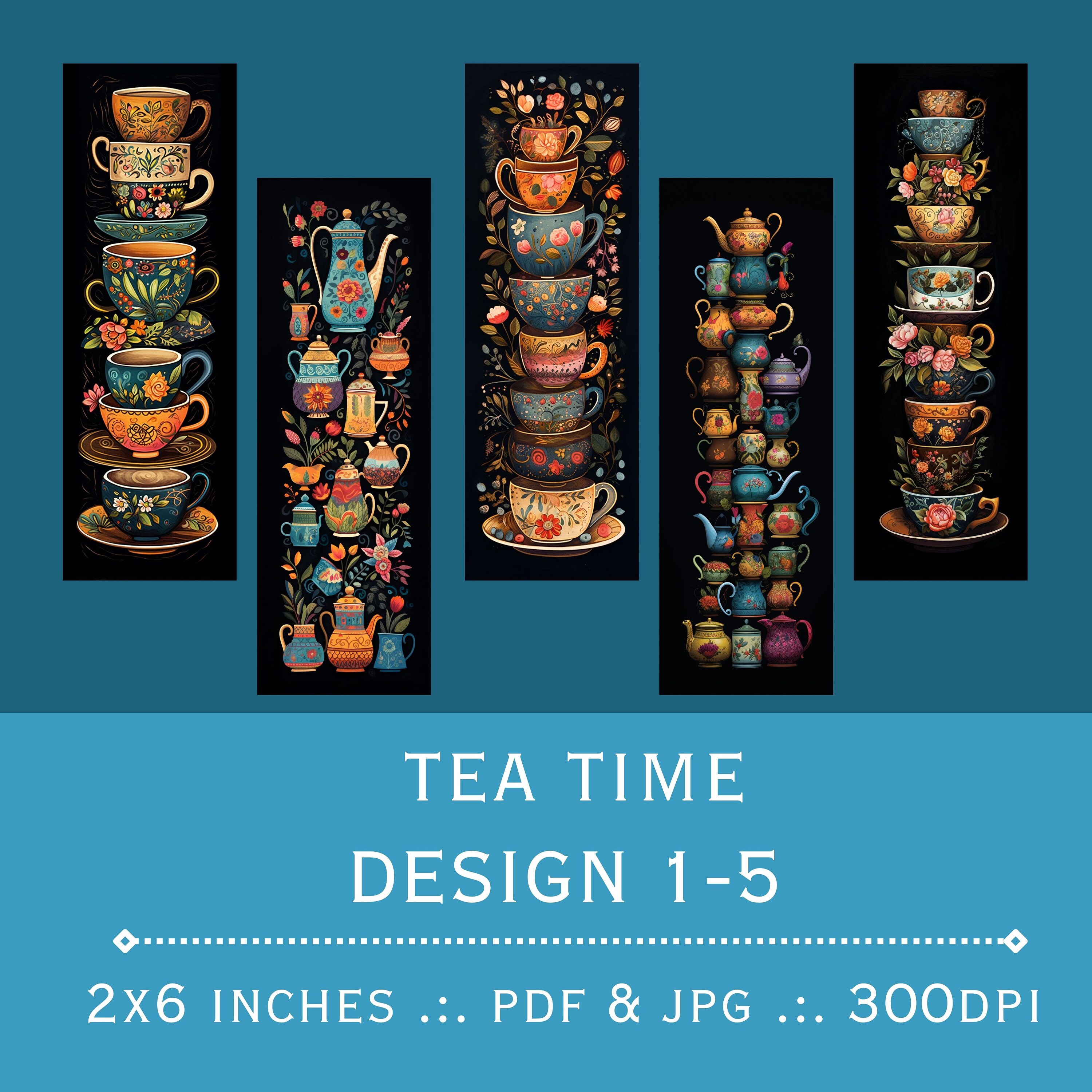Whimsical Tea Cup Printable Bookmarks: Floral Tea Pot Set (PDF & JPEG ...