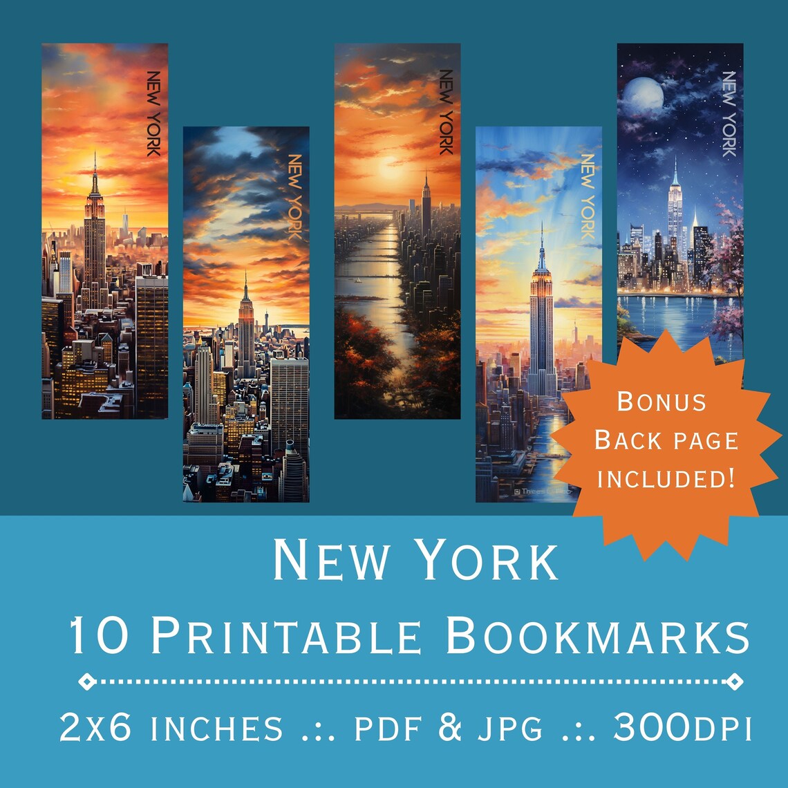 Printable Bookmarks New York City. Printable PDF and JPEG - Etsy