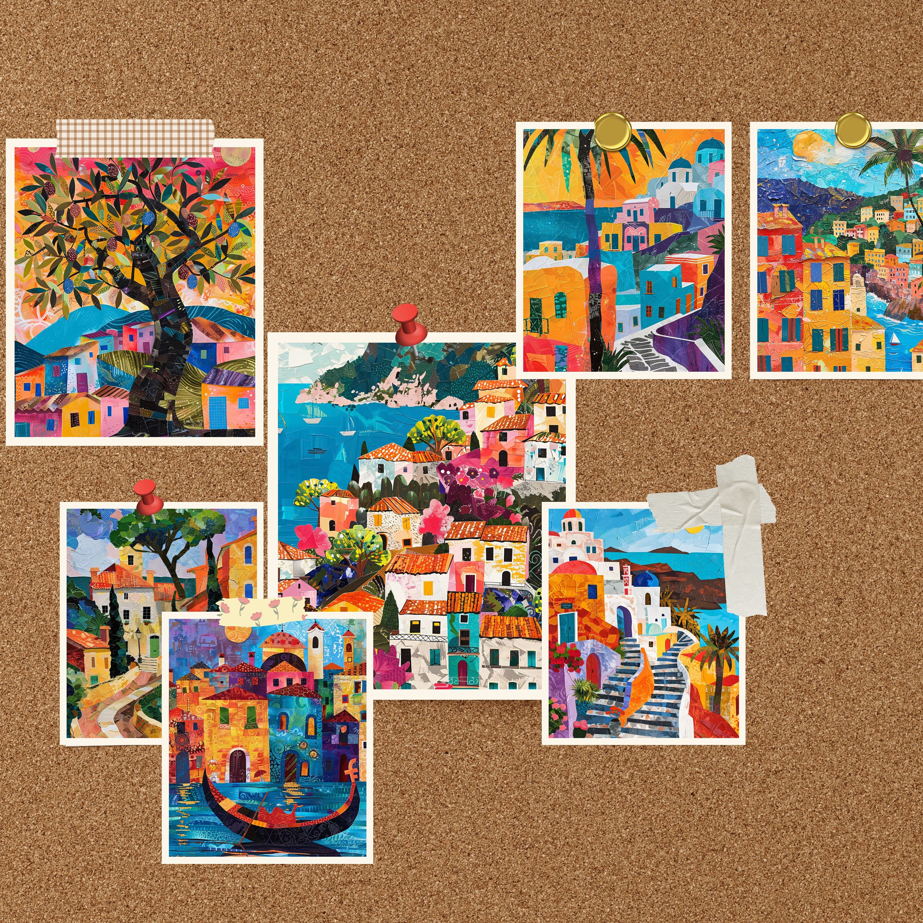 Mediterranean Paper Collage Craft Background Images. PDF Files and ...