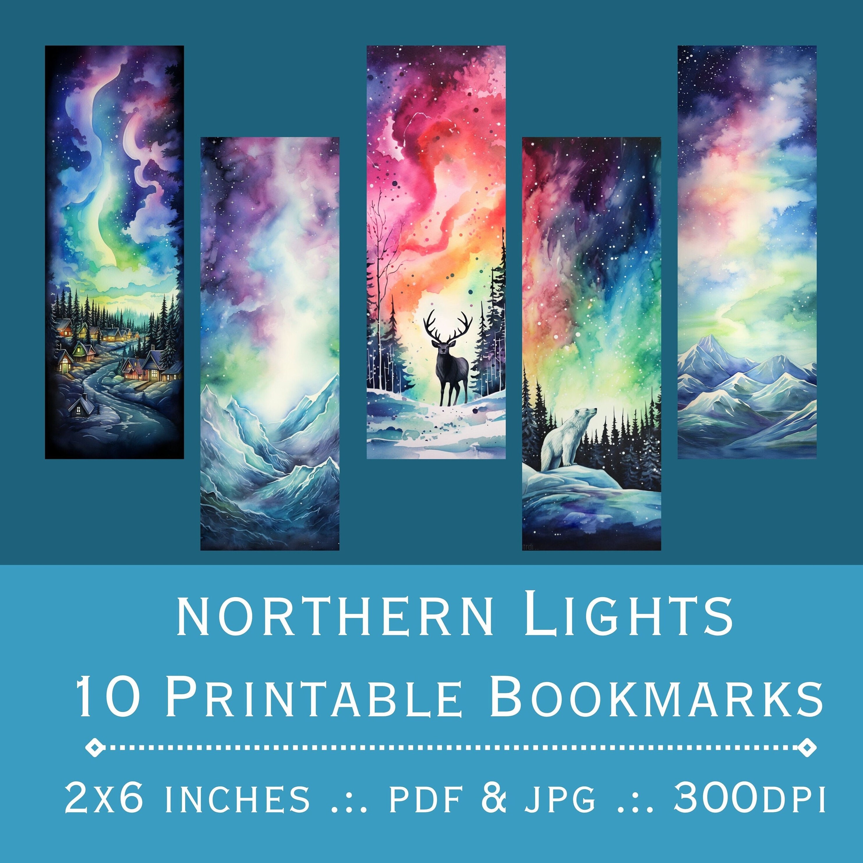 Printable Bookmarks Northern Lights. Printable PDF and JPEG Files ...