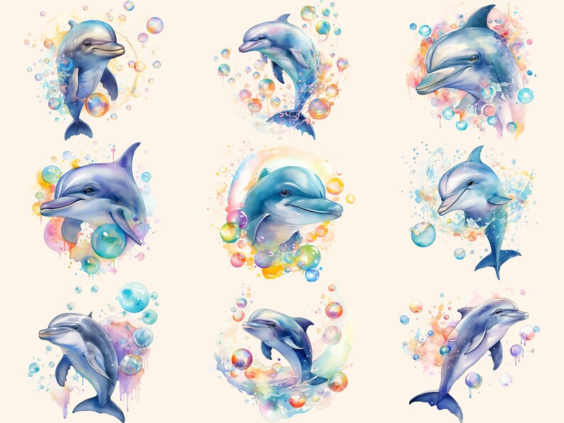 Dolphin Png. Watercolor Clip Art. Ocean Clip Art. Junk Journal Bundle ...