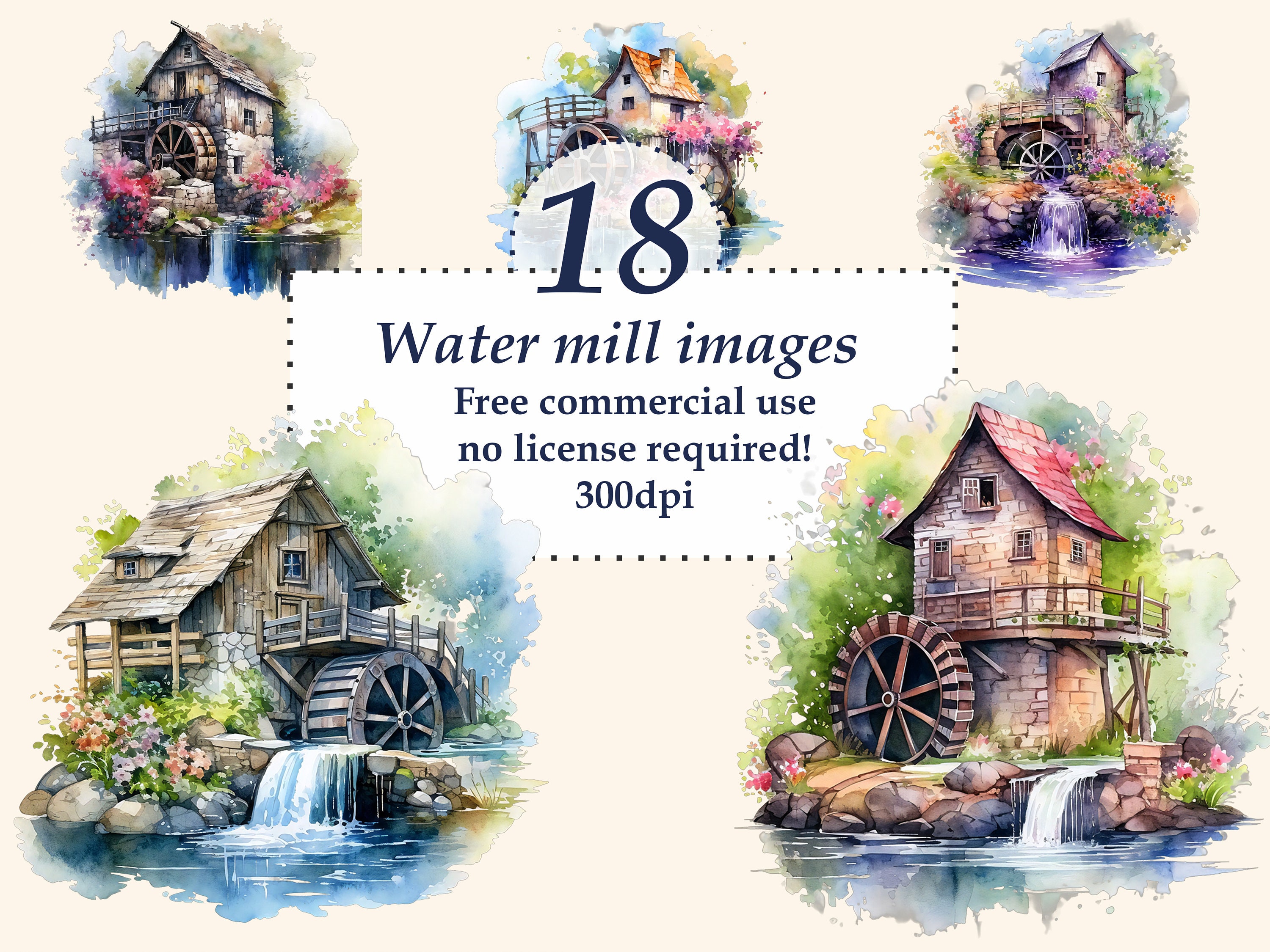 Mill Clip Art Png Watermill Clip Art. Village House Clipart. - Etsy
