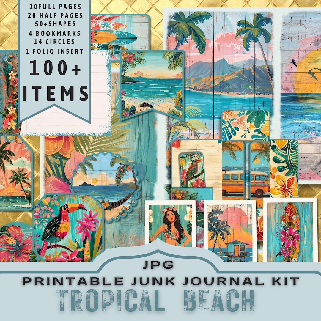 Tropical Beach Junk Journal Kit: Summer Scrapbook Pages 30 Jpg Pages ...