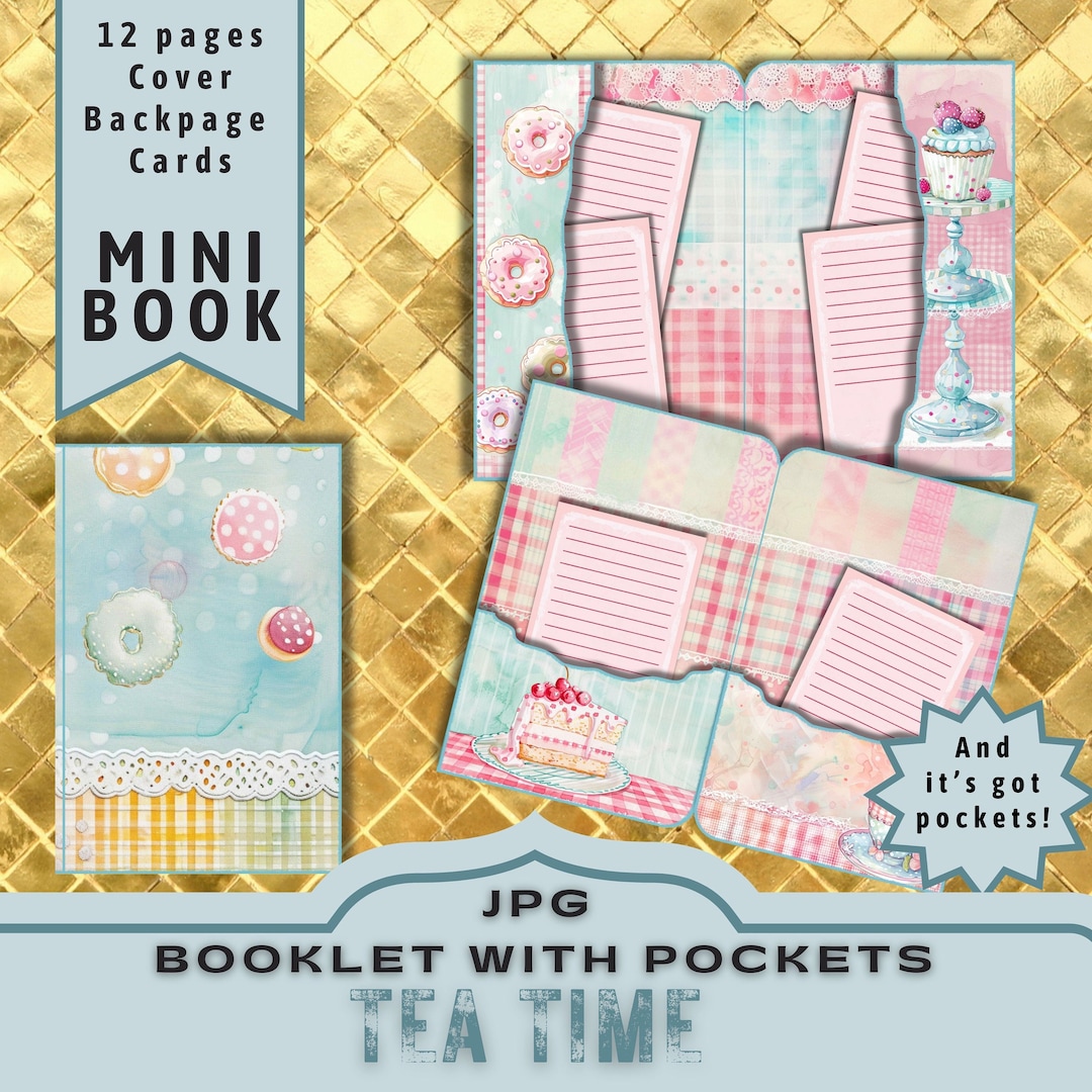 Pastel Cute Tea Time Printable Booklet With Pockets, Print and Cut ...