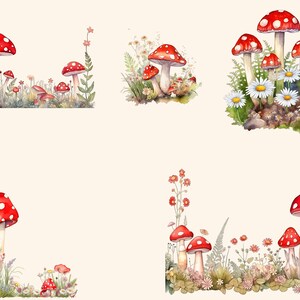 17 Red Mushroom Clip Art and Page Borders, Fly Agaric, Printable ...