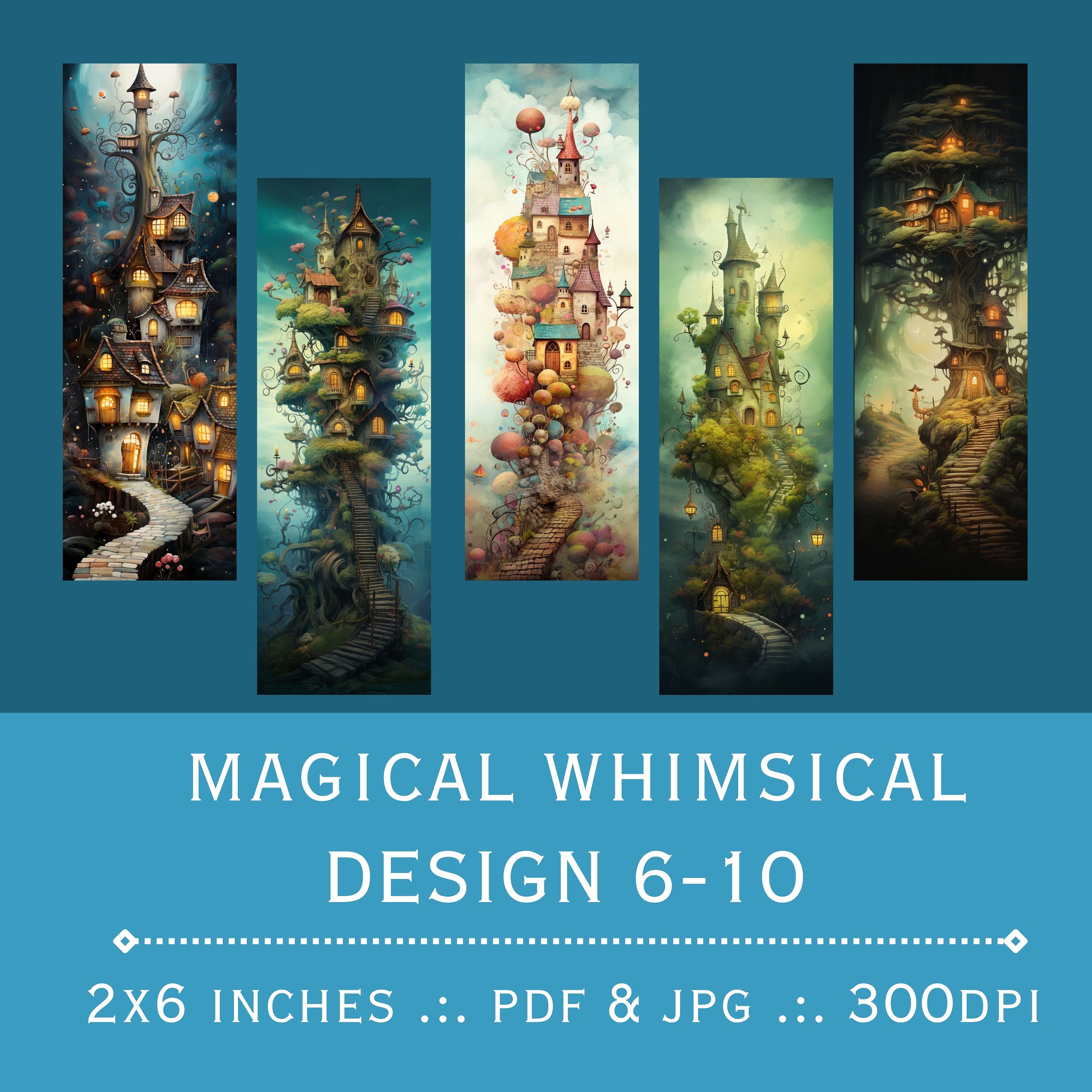 Printable Bookmarks Whimsical Castles. Printable PDF and JPEG - Etsy