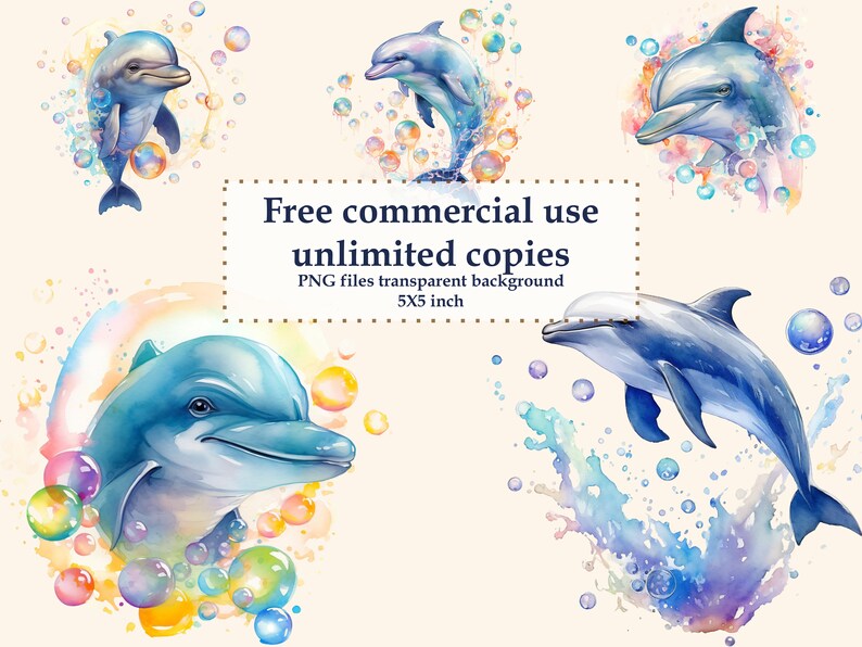 Dolphin Png. Watercolor Clip Art. Ocean Clip Art. Junk Journal Bundle ...