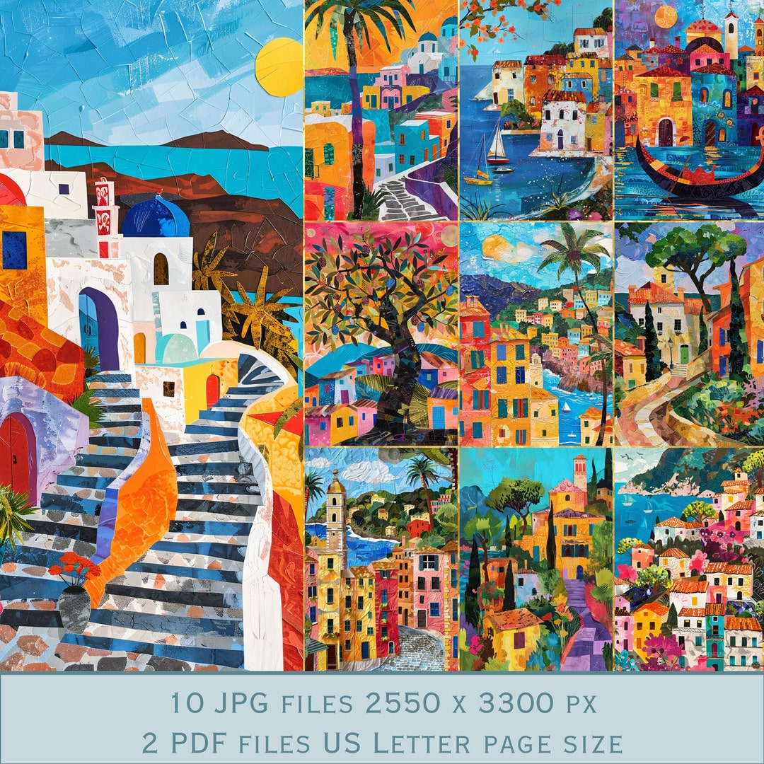 Mediterranean Paper Collage Craft Background Images. PDF Files and ...