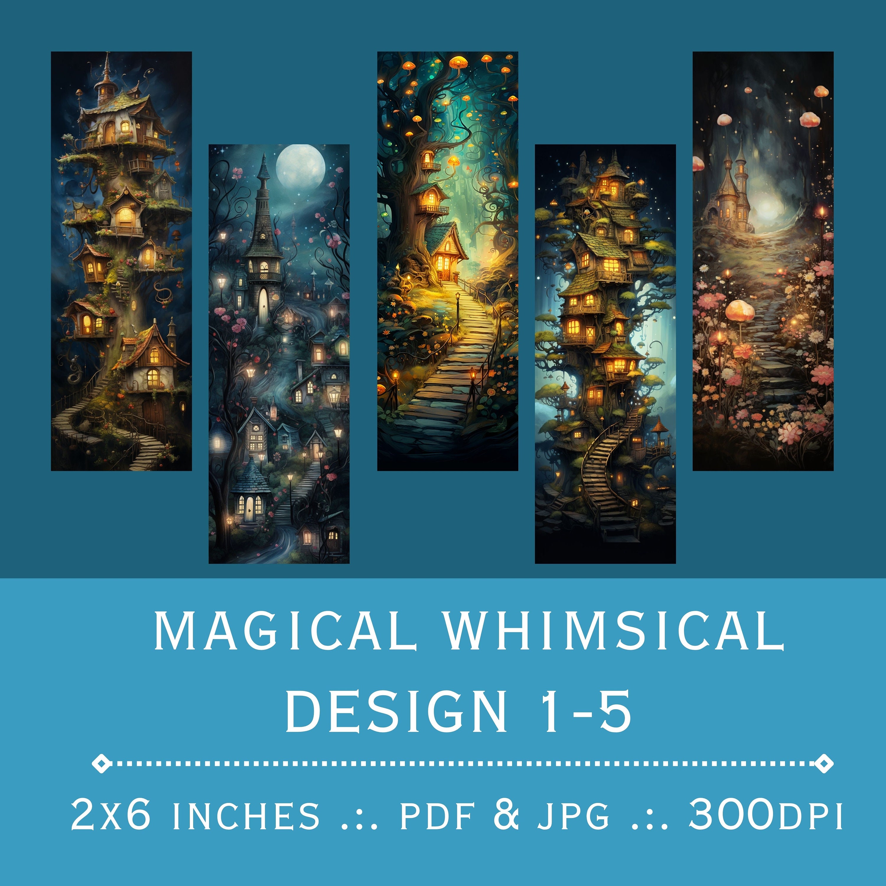 Printable Bookmarks Whimsical Castles. Printable PDF and JPEG - Etsy