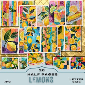 Lemon Citrus Paper Collage Kit: Printable Journal 30 Jpg Letter Size ...