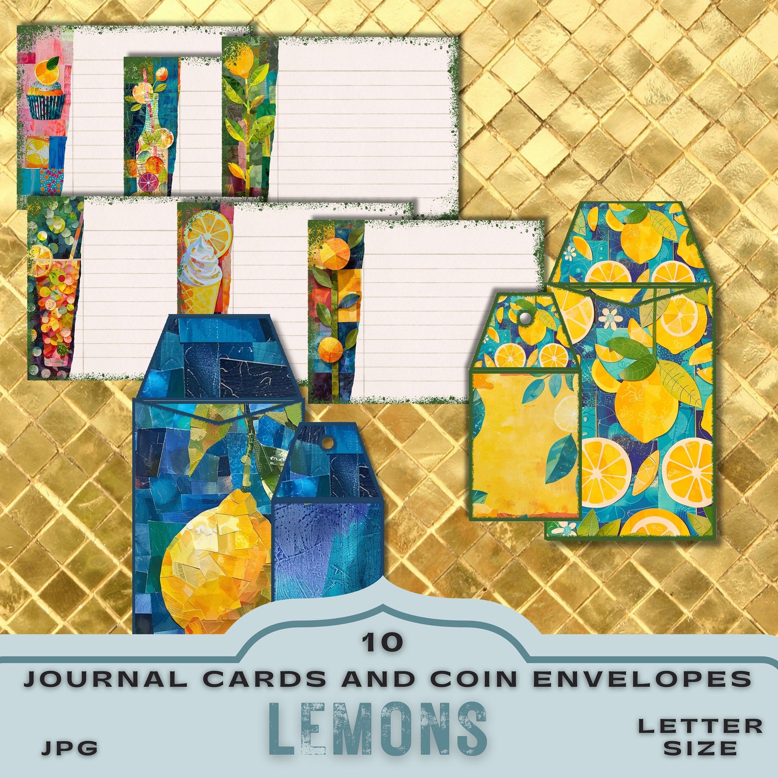 Lemon Citrus Paper Collage Kit: Printable Journal 30 Jpg Letter Size ...