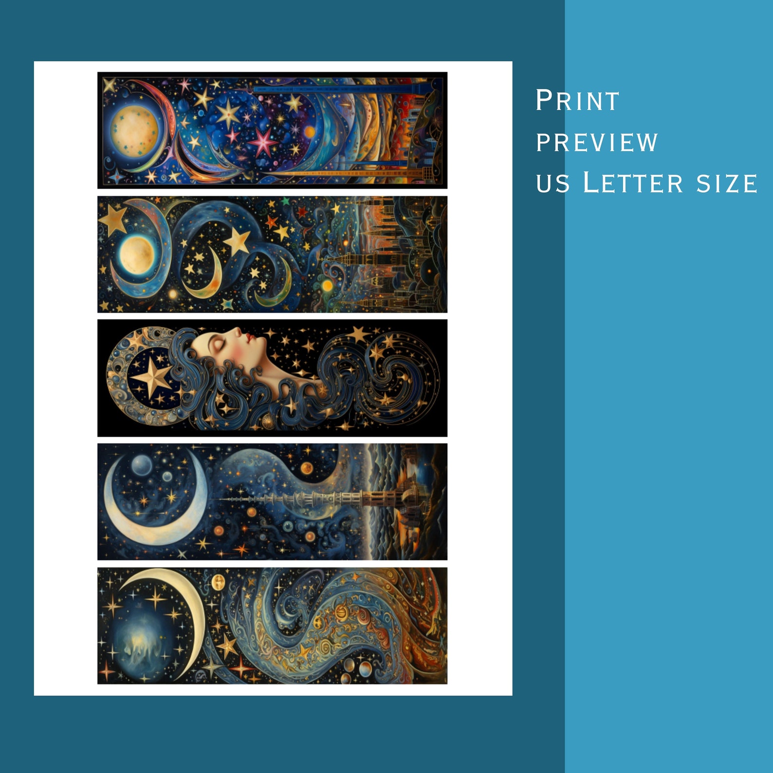 Print and Cut Bookmark Set Moon and Stars. Printable PDF and JPEG Files ...