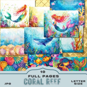 Coral Reef Digital Kit: Mermaid, Fish, Sea Turtle (30 JPG Pages) - Etsy