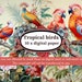Vintage Tropical Birds Digital Paper: Colorful PNG Scrapbook Paper ...
