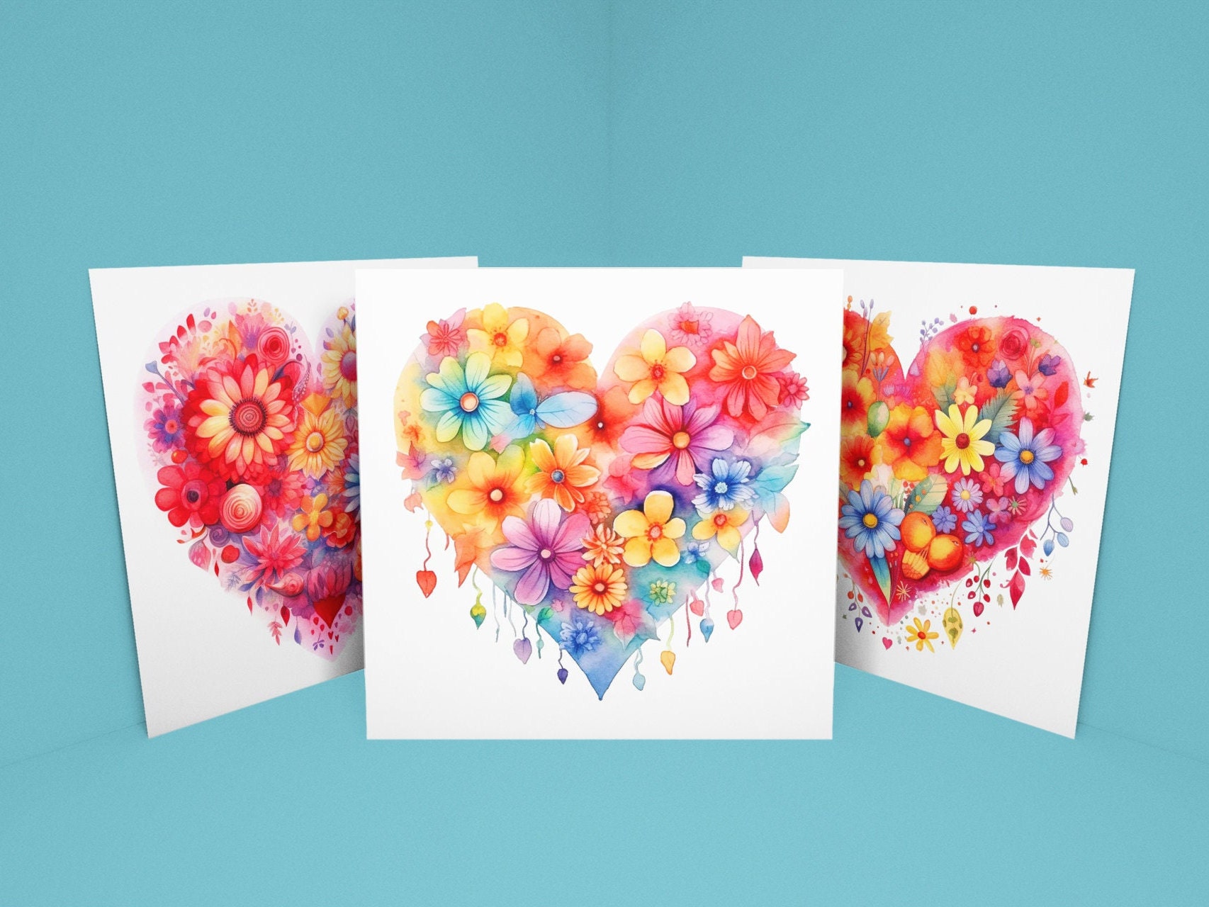 Rainbow Heart Clip Art, Png. Watercolor Clip Art. Rainbow Flowers ...